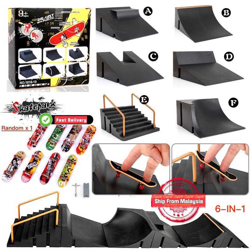 Skatepark Fingerboard Skateboard 6-in1 DIY Skate Park Ramp Parts Tech ...