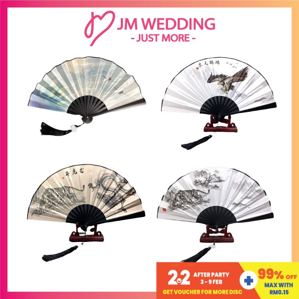 26.5cm Large Chinese Paint Traditional Nylon Kain Folding Hand Fan ...