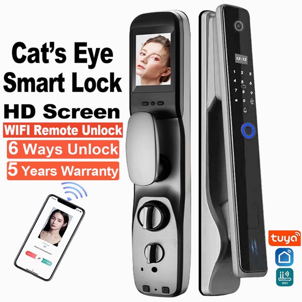 (With Installation) Camera WiFi Smart Door Lock Remote Unlock Tuya ...