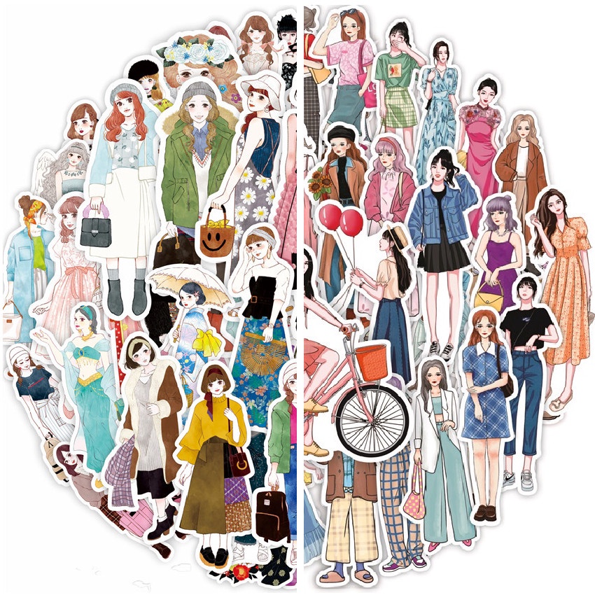 128Pcs/Set Modern Mori Girls Series A Stickers Funny DIY Fashion Decals ...