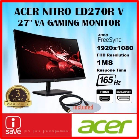 ACER NITRO ED270R Vbiipx 27" FHD VA GAMING MONITOR ( 1920x1080 , 165Hz ...
