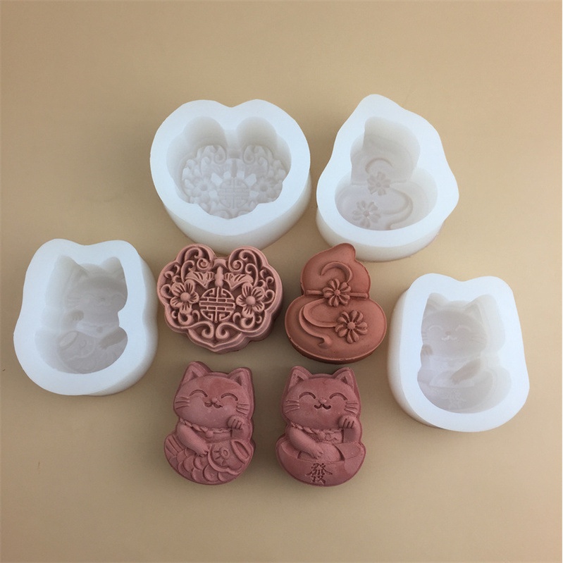 Lucky Cat Ruyi Gourd Silicone Mold Moon Cake Mold Chocolate Ice Cream ...