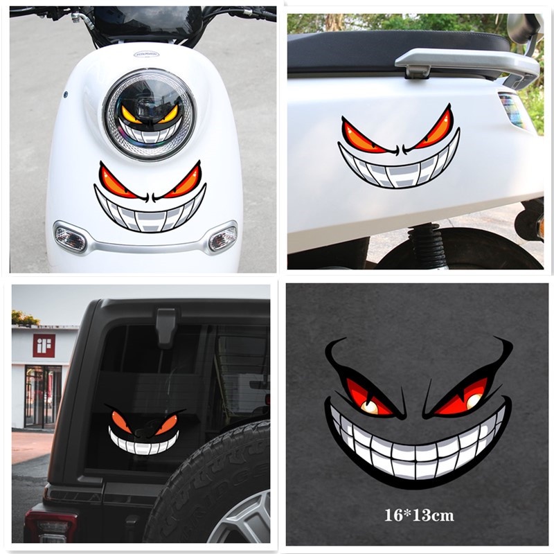 Evil Smiling Face Devil Decals Motorcycle Stickers for Moto Head ...