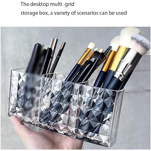 Public 888ml 3 Grid Acrylic Pen Holder Cosmetic Pen Storage Box Diamond ...