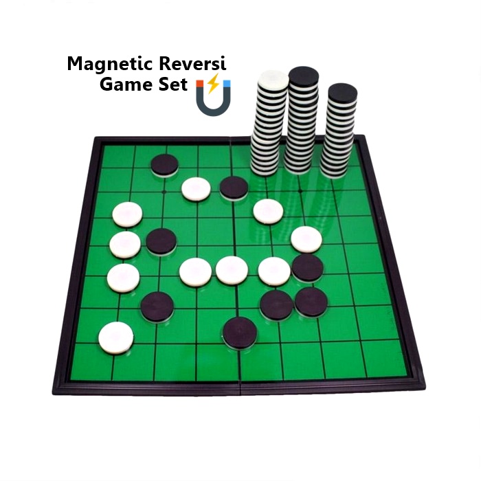 Reversi Game Set with Magnetic Folding Board 10 X 10 Inches Black White Chess /Meja Permainan ...