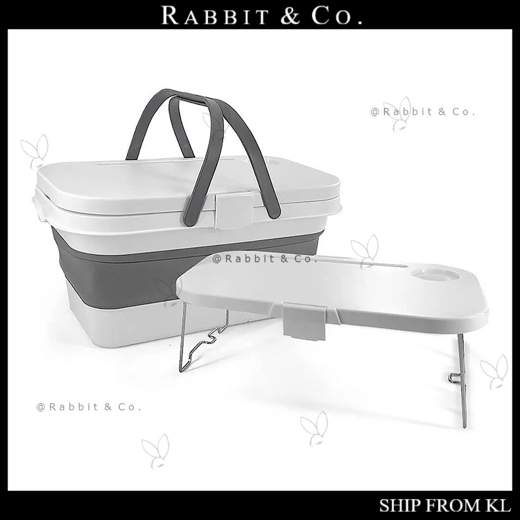 R&C Foldable Picnic Box With Small Table Storage Bins Portable Basket ...