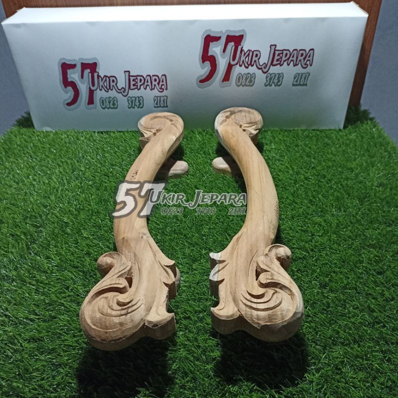 KAYU (Curved 49) Long classic house/room door handle pull made of teak ...