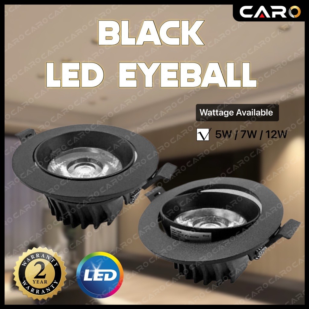 [ 2 YEARS WARRANTY ] BLACK LED EYEBALL 5W/7W/12W BLACK/WHITE FRAME LED ...