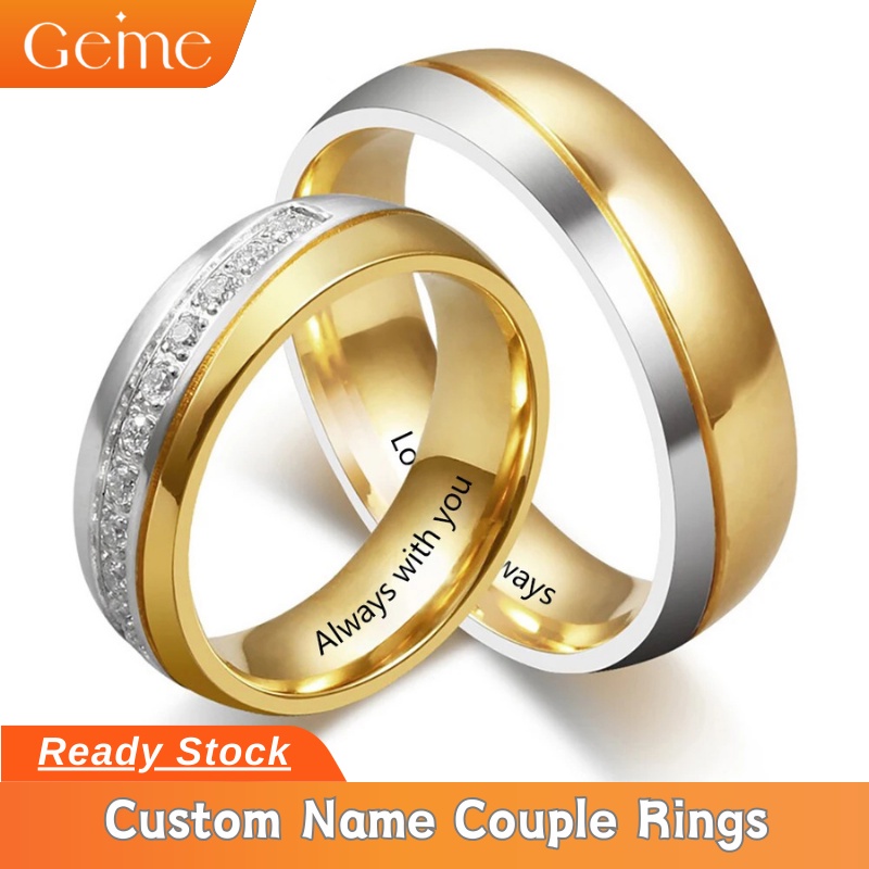 Custom Name Couple Rings Wedding Engrave Text Engagement Rings for ...