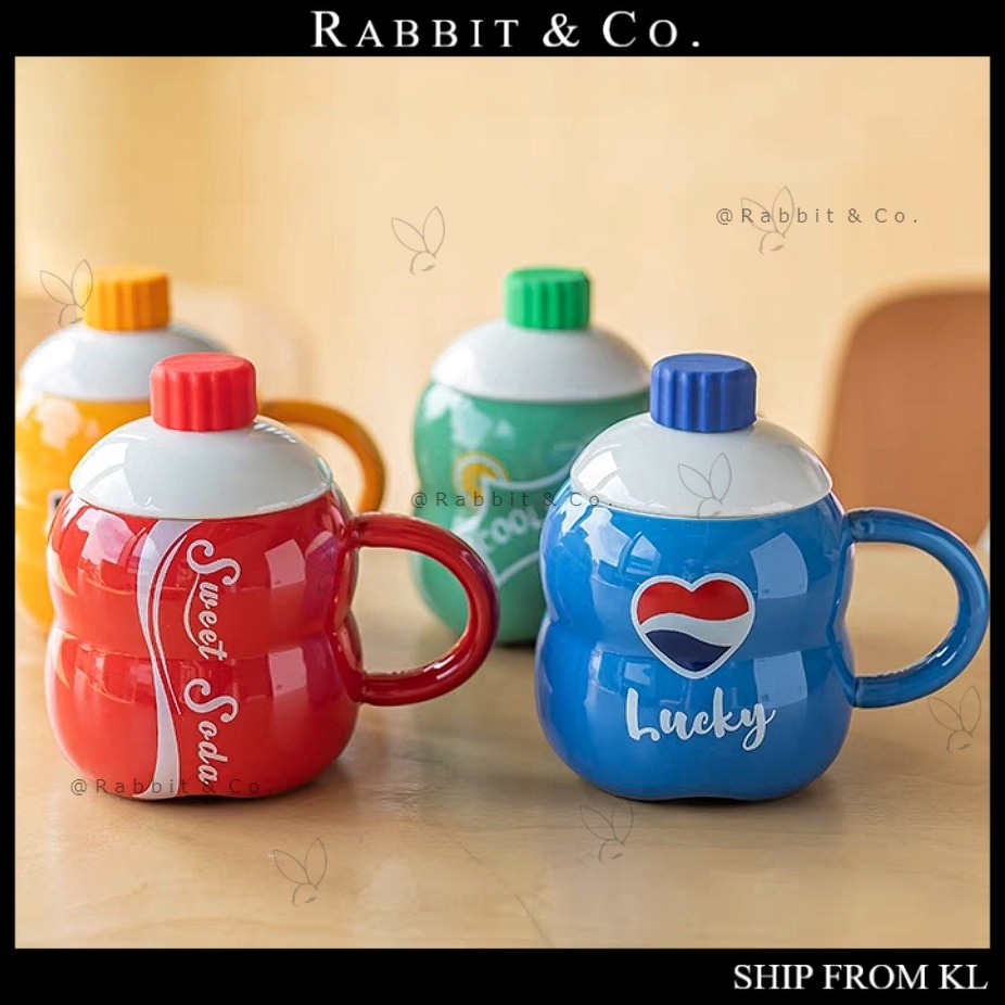 R&C 450ML Creative Ceramic Cup Coke Soda Bottle Mug With Lid & Spoon ...