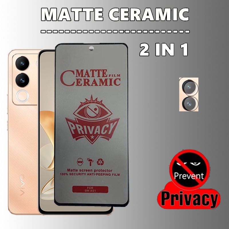 3 In 1 Screen Protector Vivo V29e Anti Spy Soft Ceramic Matte Privacy ...