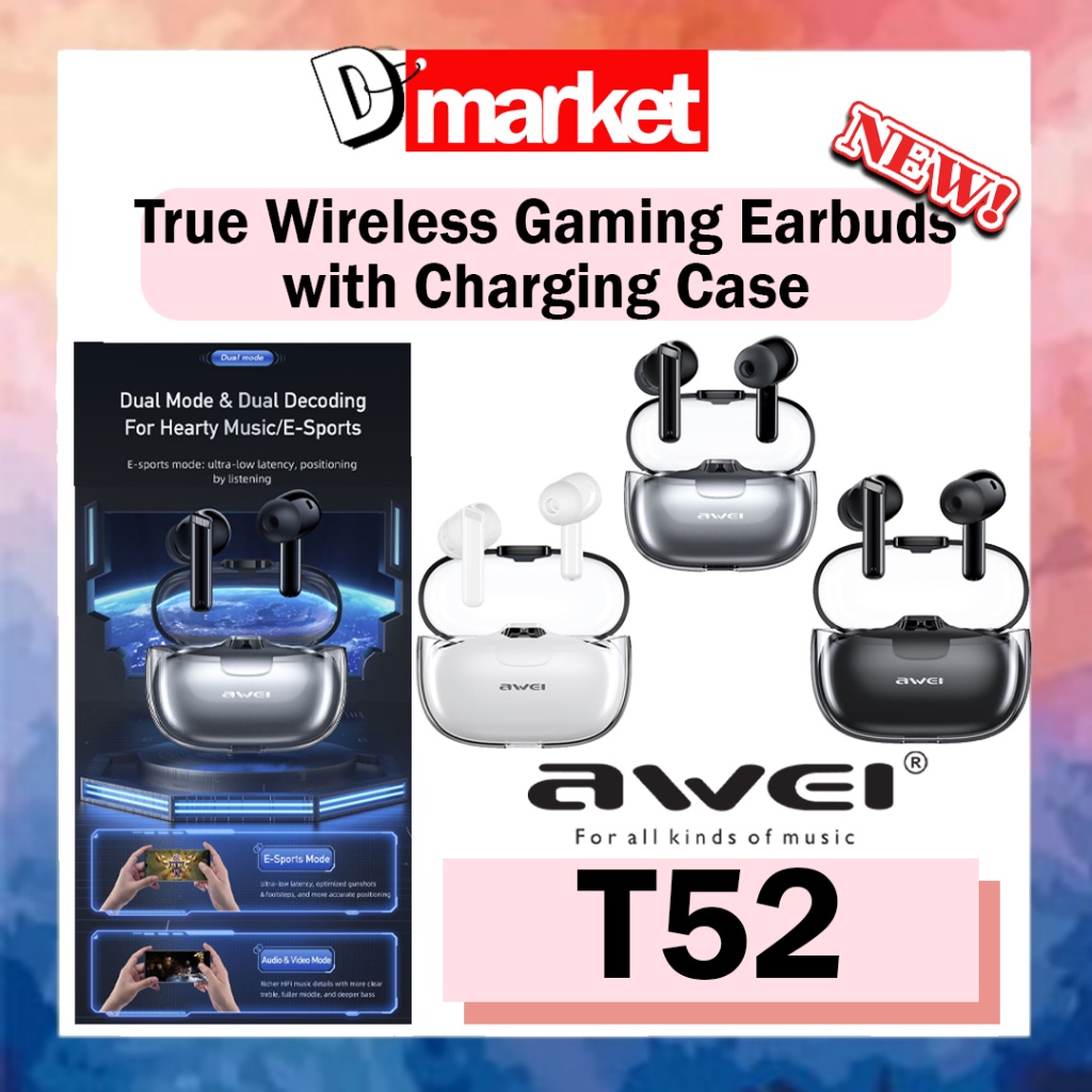 Awei T52 True Wireless Gaming Earbuds With Charging Case Wireless ...