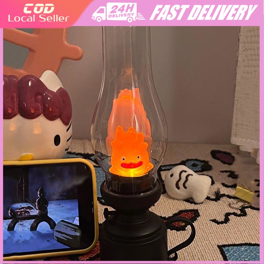 Howl's Moving Castle Calcifer Night Light Cartoon Candlestick Flame ...