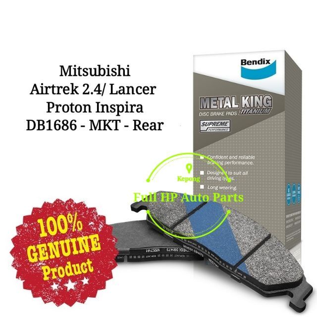 Original Bendix DB1686MKT Rear Brake Pad - Proton Inspira/ Mitsubishi ...