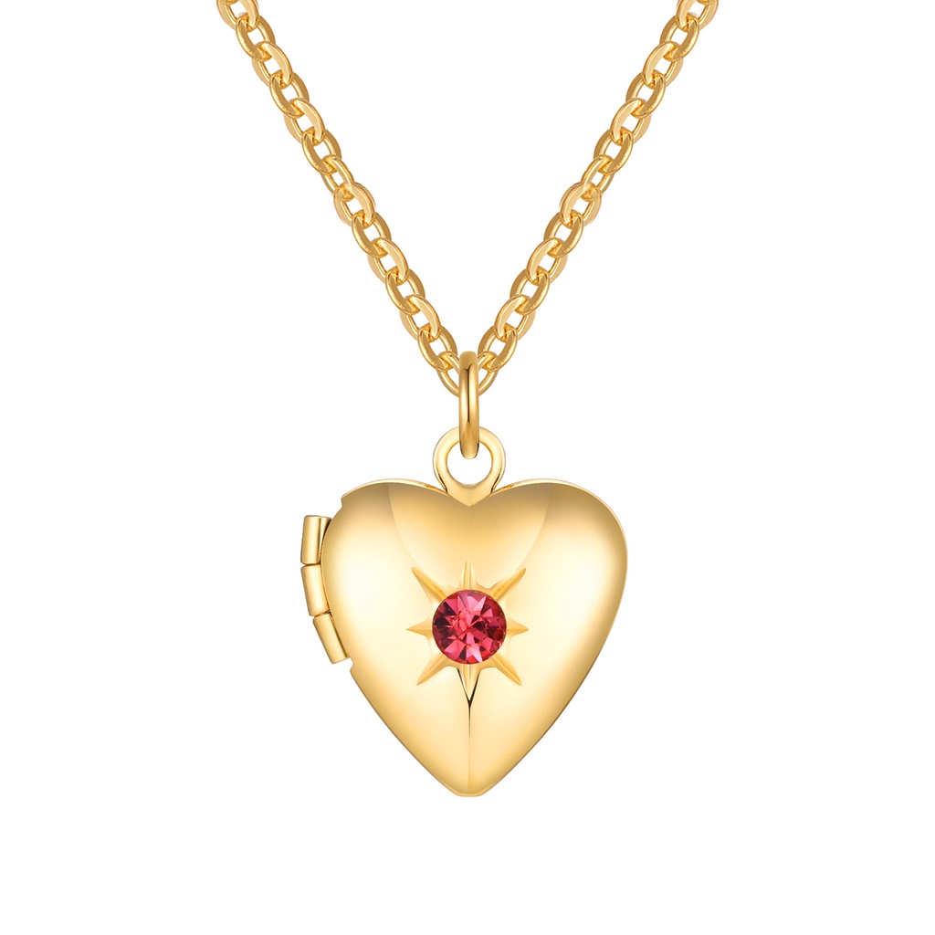 Vnox Red Zircon Cubic Heart-shaped Locket Necklace,Holds Pictures ...