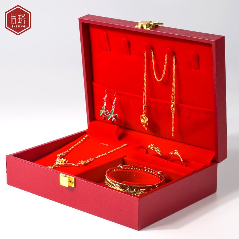 Three gold jewelry box, wedding gold storage box, bracelet ring ...