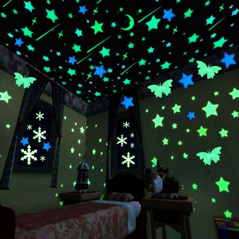 Fluorescent Glow In The Dark Stars Glow Wall Stickers Stars Luminous ...