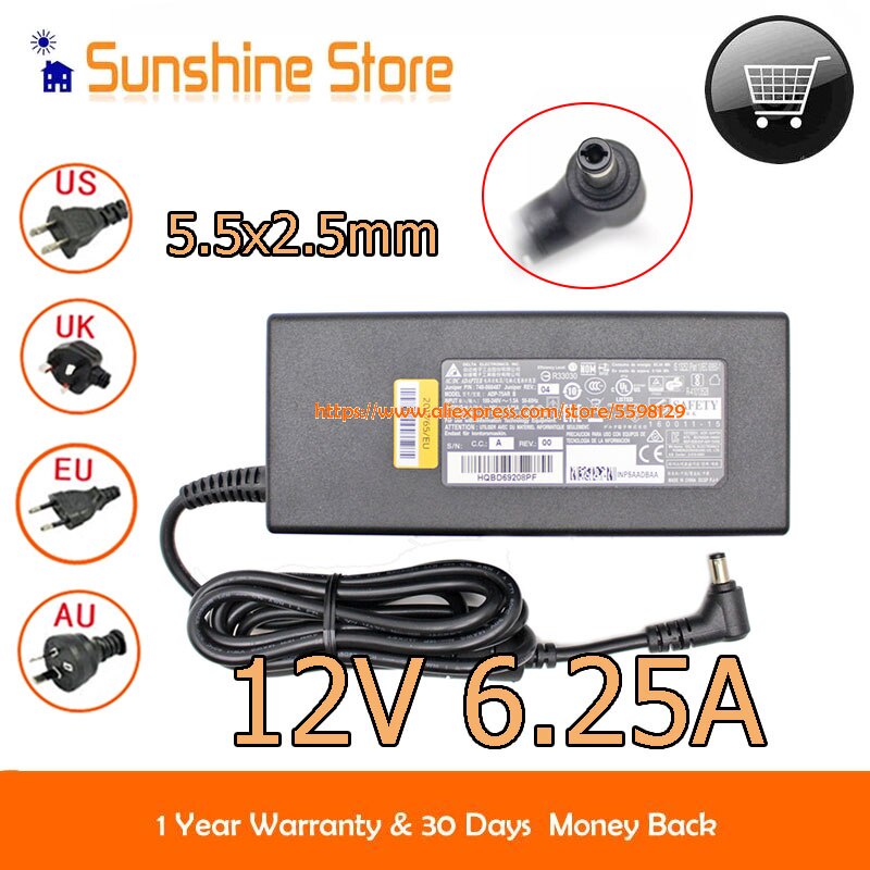 Sunshine 75W Laptop Charger For Delta 12v 6.25A ADP-75AR B Junpier 740 ...