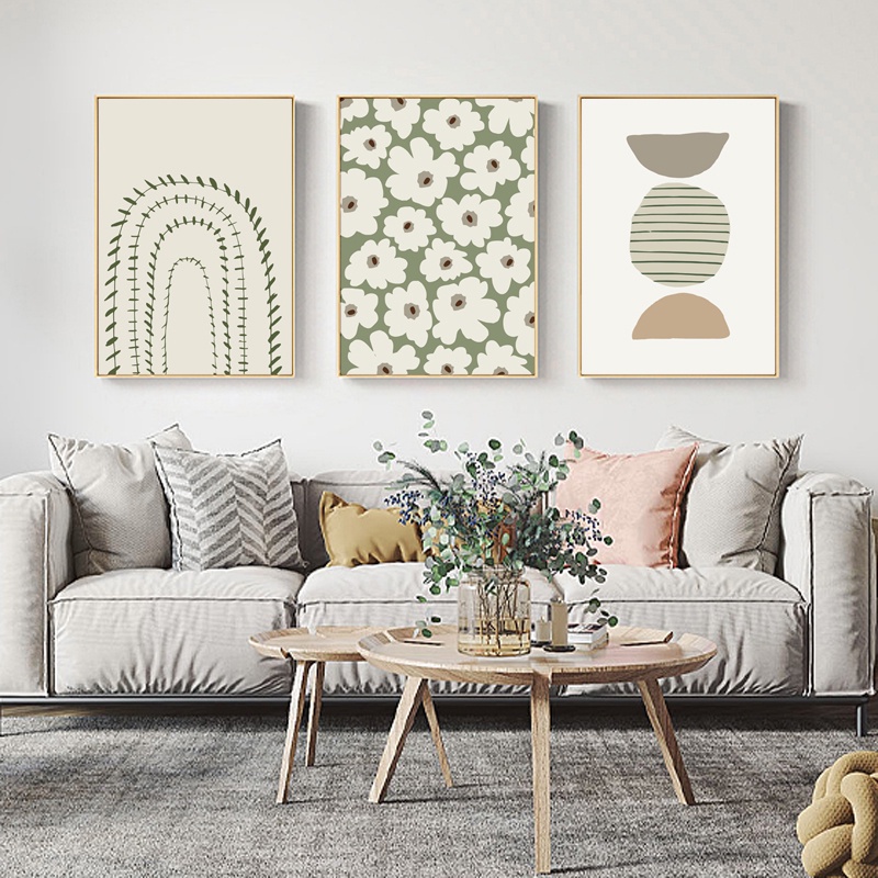 Nordic green Morandi flower canvas painting poster for home living room ...