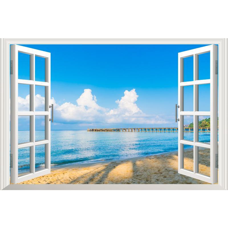Seaside scenery Sea 3D Window View Sticker Wall Art Vinyl Decal Summer ...