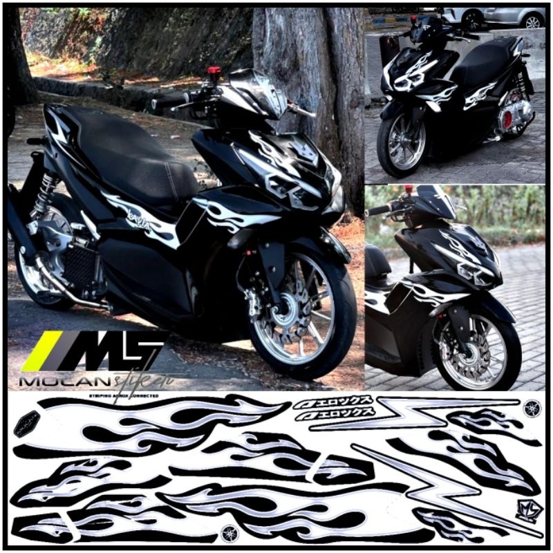 PUTIH HITAM Decal Sticker Striping Variation Aerox Api NVX 155 All New ...