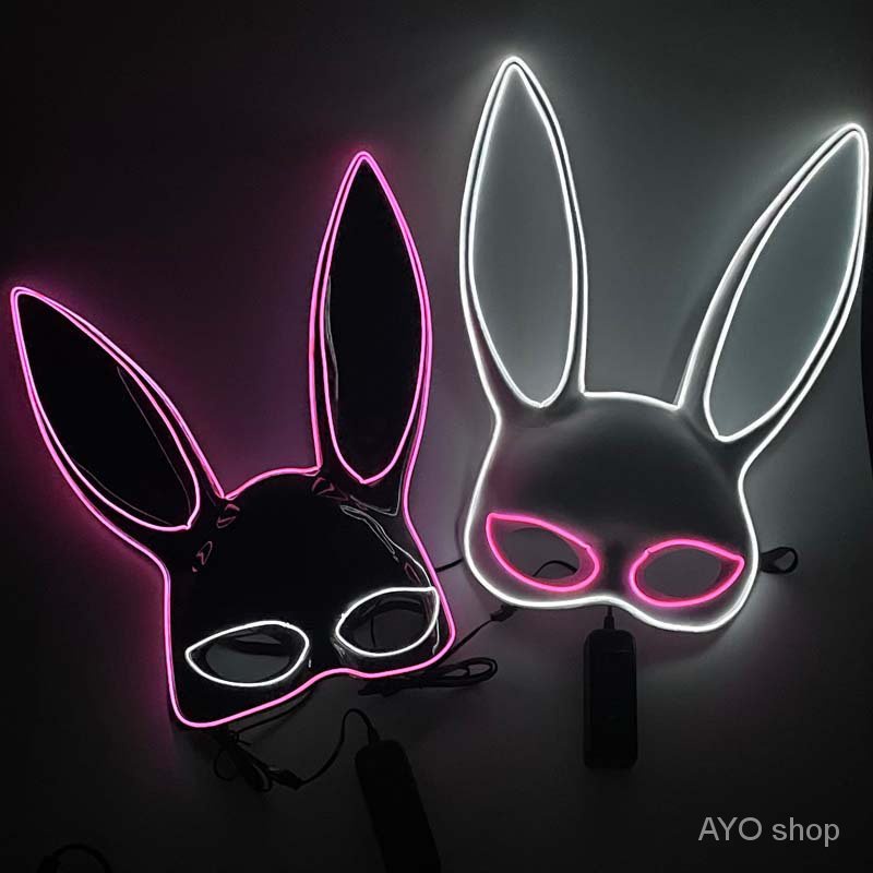 Cold Light el half face bunny mask ball led performance mask party ...