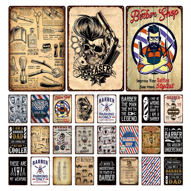 Retro Metal Tin Signs Barber Shop Beauty Salon Hair Cut Shaving Vintage ...