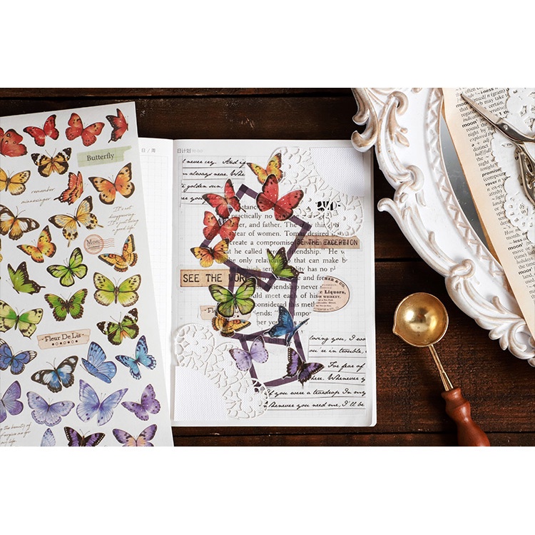 ENWEI 1 Sheet [Blossom series] Butterfly Vintage Journal Stickers Washi ...