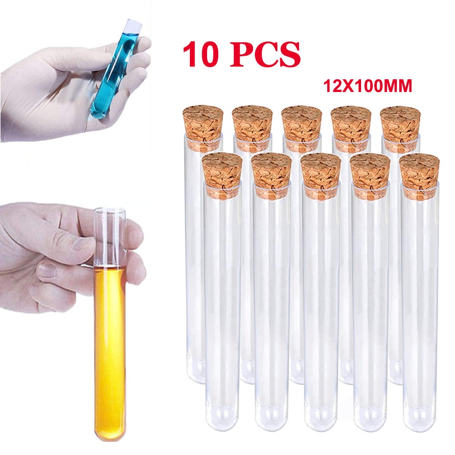 10Pcs 12x100mm Transparent Laboratory Plastic Test Tubes with Caps ...