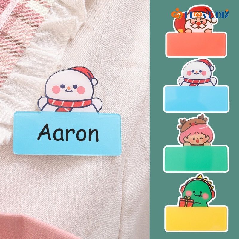 Cartoon Santa Claus Snowmen Handwritten Name Tags Reusable Christmas ...