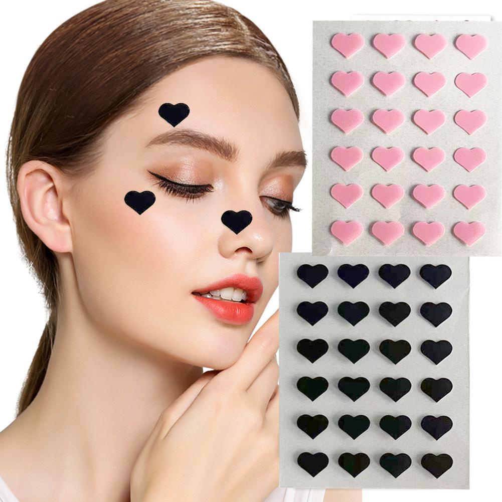 24 Black Pink Love Acne Patches With Peach Heart Colored Irregular Acne ...