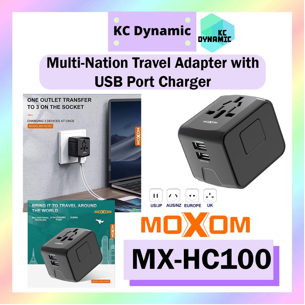 Moxom MX-HC100 Universal Travel Charging Adapter 2 USB Port Fast ...