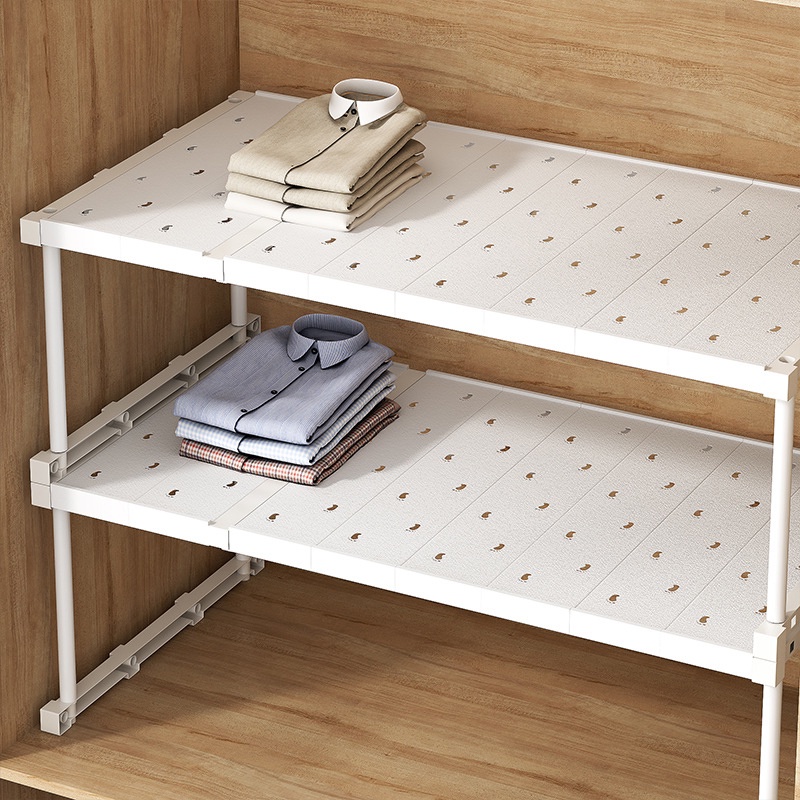 Cabinet divider rack adjustable nail-free wardrobe layered storage rack ...