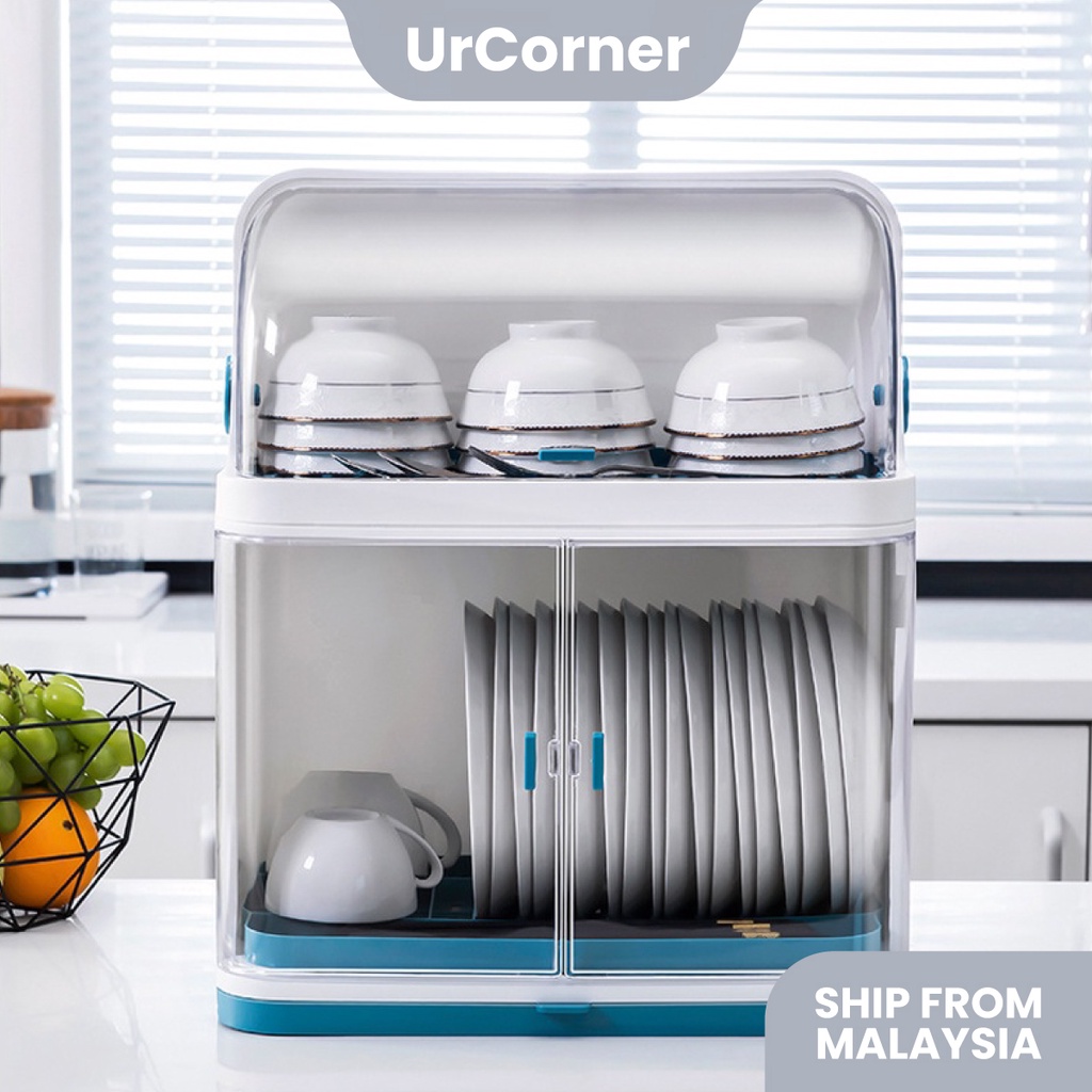 2 Tier / 3 Tier Dish Rack Drainer with Cover Double Dish Rack with Lid for Tableware Storage Box ...