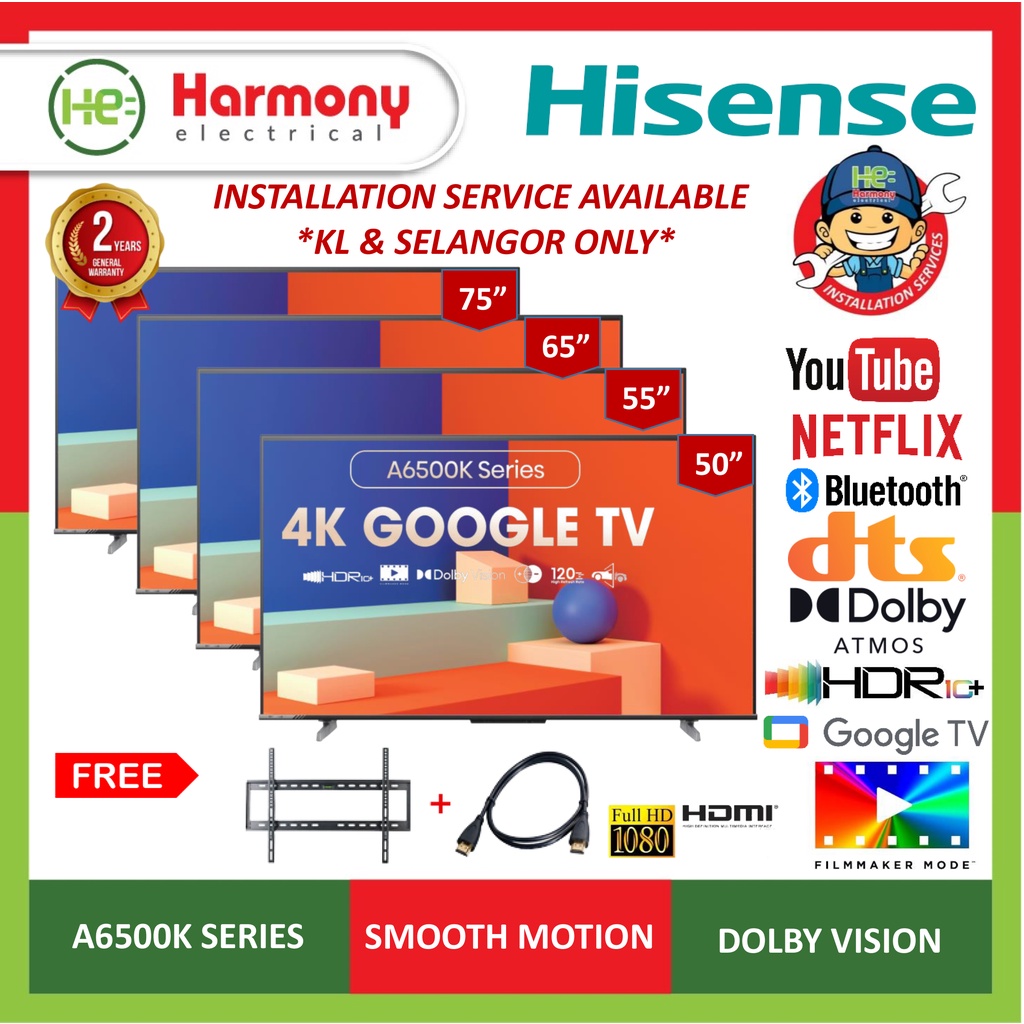 (CLEARANCE 75" RM 3688 ) HISENSE 65" 75" 4K UHD Google TV A6500K ...