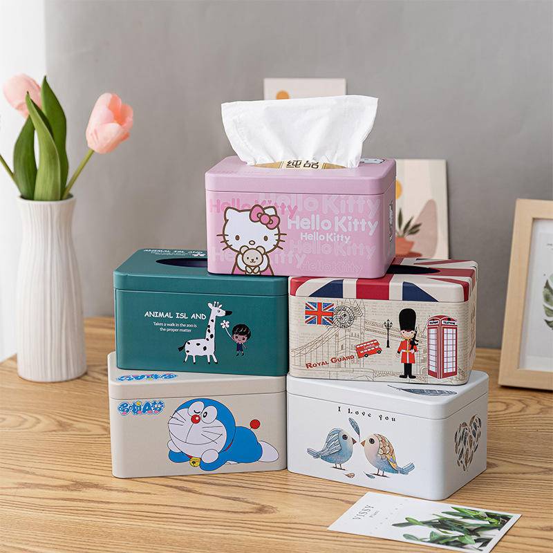 Tissue Box Home Living Room Creative Desktop Cute Tinplate Box with ...