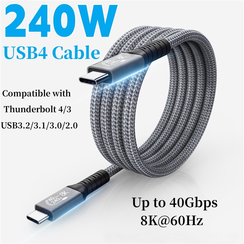 USB4 Compatible Thunderbolt 4 Cable 40Gbps PD240W 5A 8K@60HZ Type C Cable Super Speed Data ...