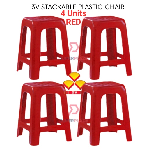 4 Units Red 3V Stackable Plastic Stool Plastic Chair Plastic Bench ...