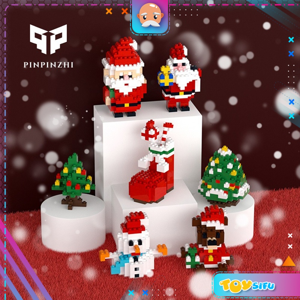 Pinpinzhi Diamond Building Block Christmas Series Santa Claus Pine Tree ...