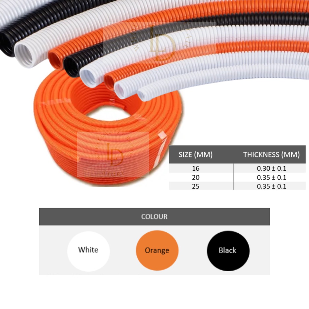 Flexible PVC Conduit Corrugated Flexible Pipe 20mm/25mm (Wiring ...
