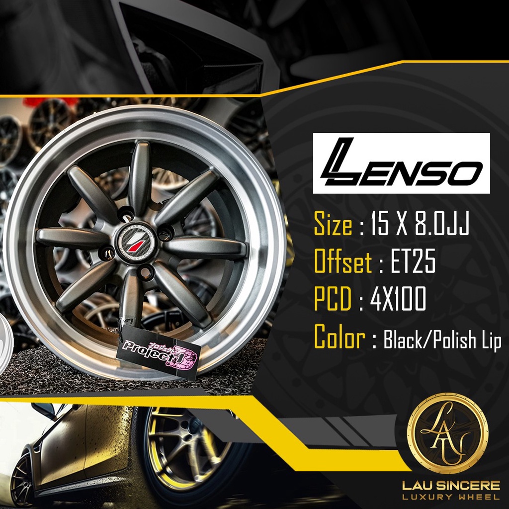 Lenso 15 X 8.0JJ 4X100 Black/ Polish Lip | Shopee Malaysia