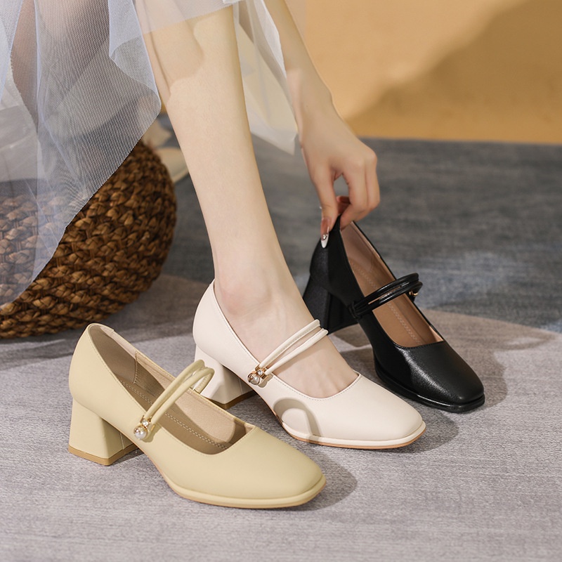 Fashionable Mary Jane Strap Block Heel Shoes with Mid Heel for Work and ...
