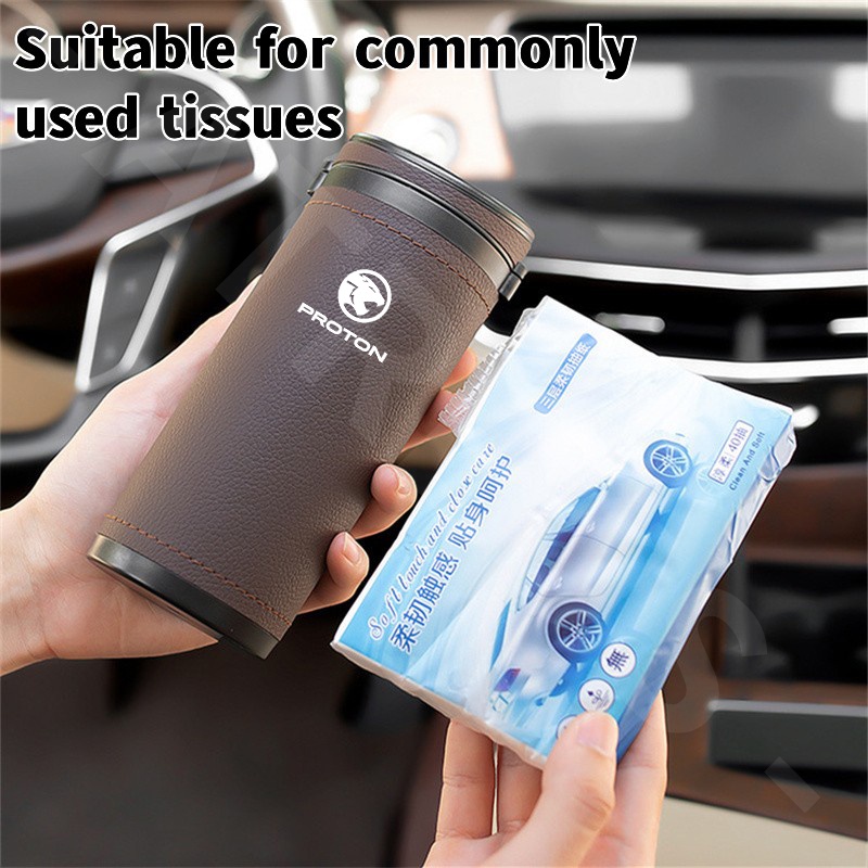 Proton Car Leather Round Tissue Box Cylinder Paper Towel Storage Holder ...