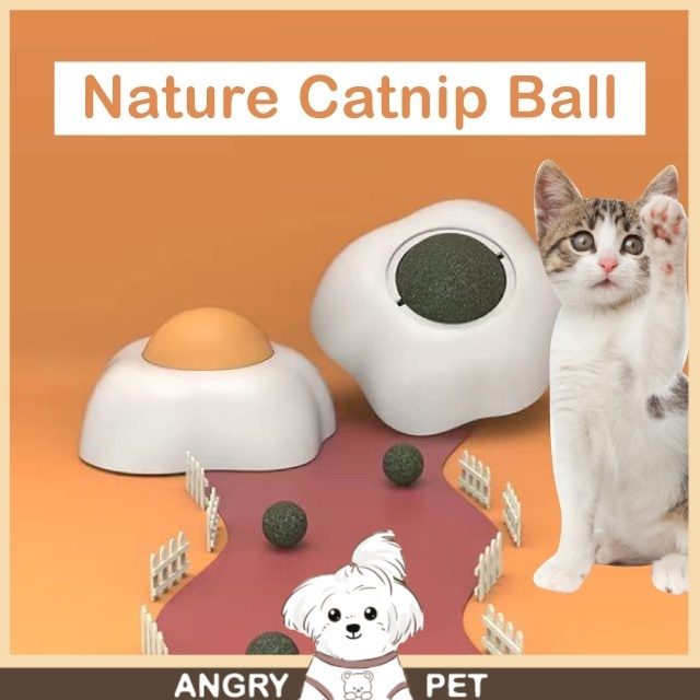 Angry Pet Cat Catnip Licking Ball Rotating Toy Kucing Mainan Cat Mint ...