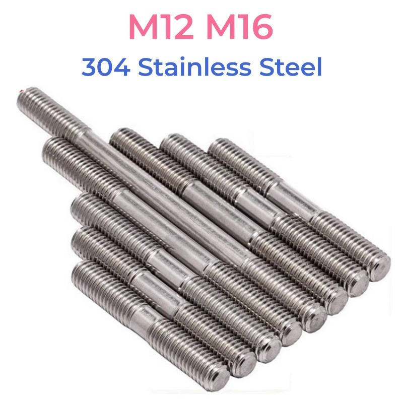 304 Stainless Steel Double End Thread Rod Stud Screw Bolt M12 M16 Rod Tooth Stick Headless Stud ...