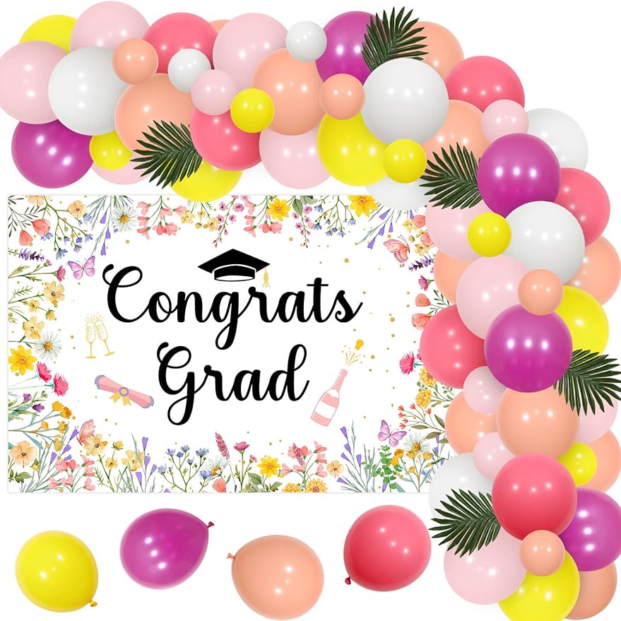 JOYMEMO Floral Graduation Party Decorations Balloons Garland Arch Kit ...