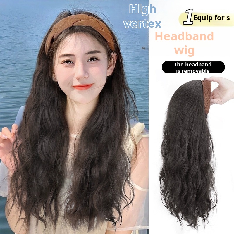 【top】womens Hair Hoop Artificial Hair Long Curly Hair Half Hood High