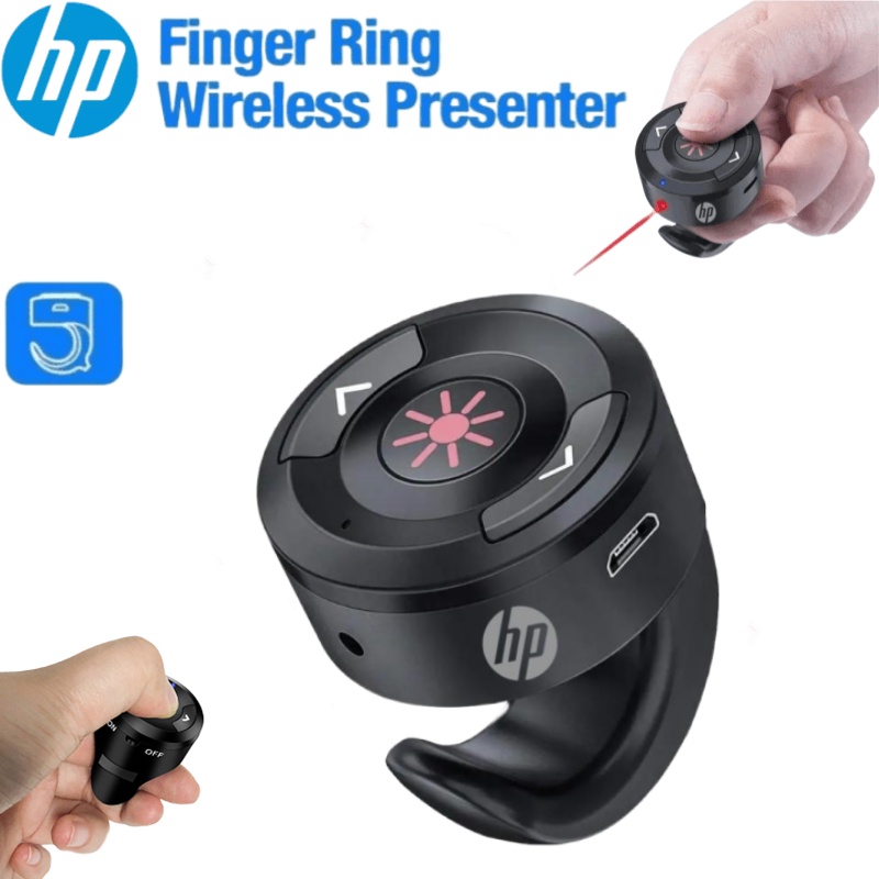 HP 2.4GHz Wireless Presenter Rechargeable Finger Ring USB Red Pointer ...