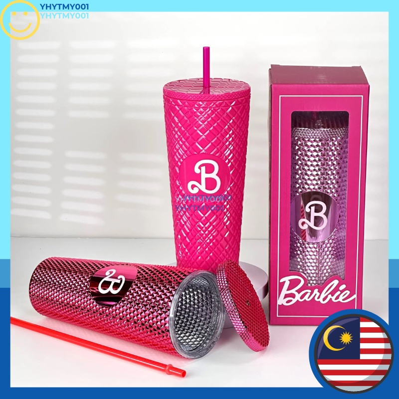 Pink Barbie Water Bottle with Straw Drinking Cups Barbiee Studded ...