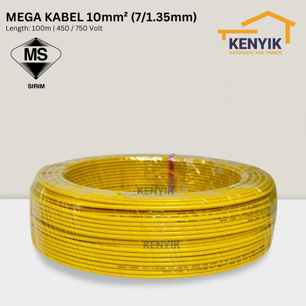 MEGA KABEL [100m] 10mm Insulated PVC 100% Pure Copper Cable (SIRIM ...